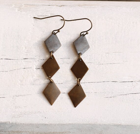 Items similar to Diamond Geometric Earrings .. Rhombus Triangle Vintage ...