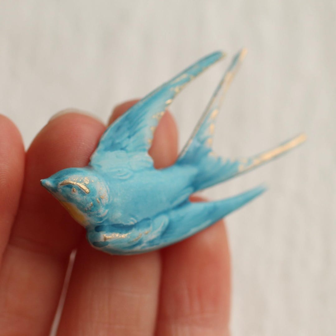 Blue Swallow Bird Brooch: Hand Painted in Scotland - Etsy