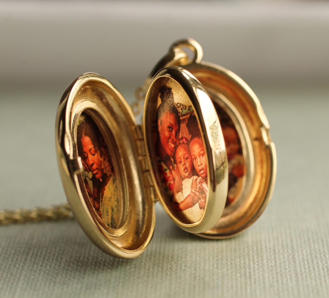 Gold Personalised Multi Photo Locket, Four Photo Locket, Oval Pendant ...