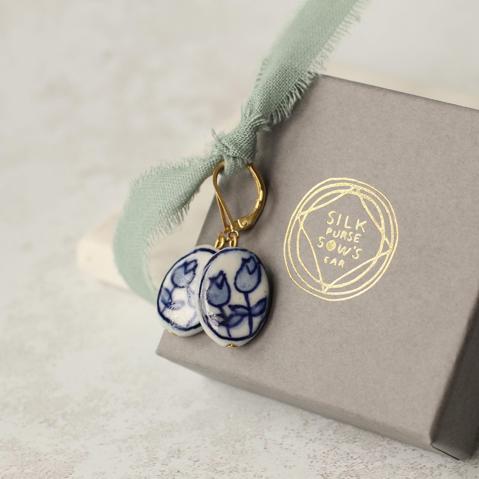 Delft Blue Tulip Earrings: Porcelain Ceramic Flower Jewelry - Etsy
