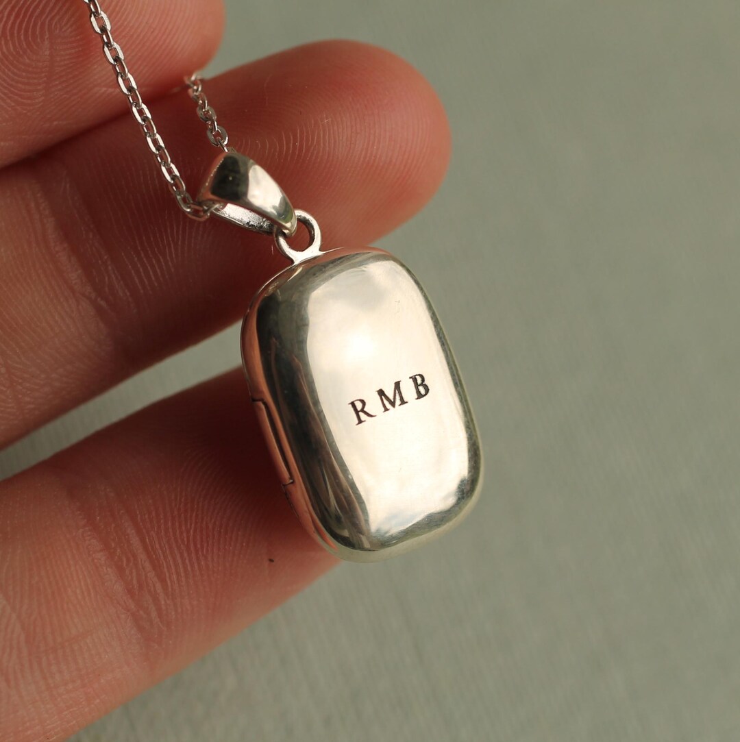 Sterling Silver Rectangle Locket Necklace With Photos, Unisex ...