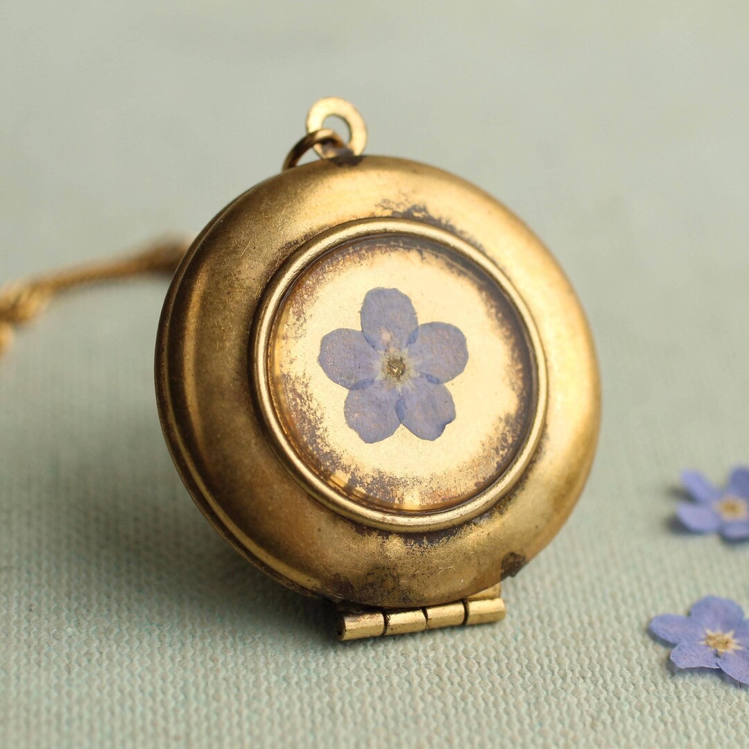 Personalized Forget-me-not Locket: Photo Locket Necklace, Real Pressed ...