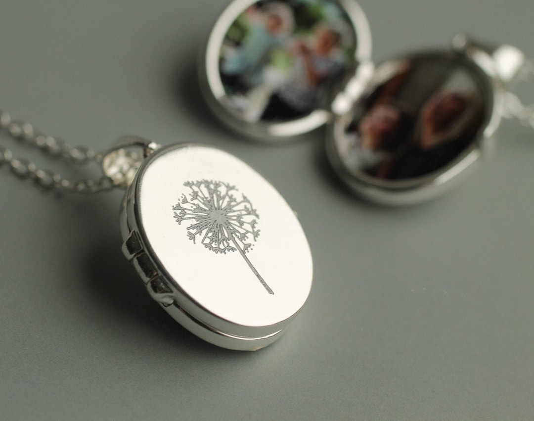 Personalized Silver Dandelion Locket, Engraved Locket With Photos, LKSP ...