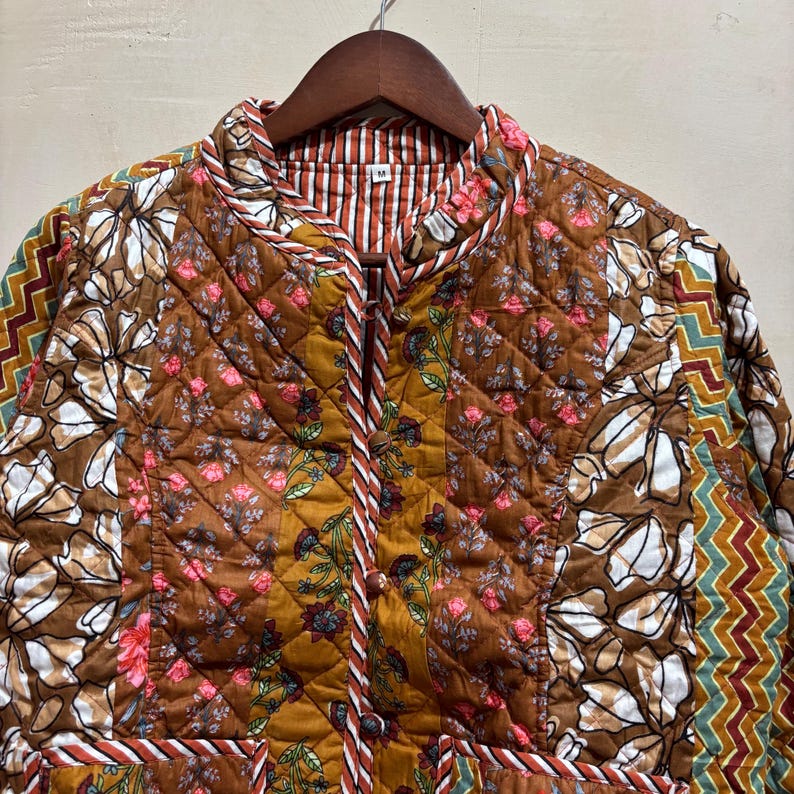 Floral Quilted Jackets Cotton Brown Bohemian Style Fall Winter Jacket ...