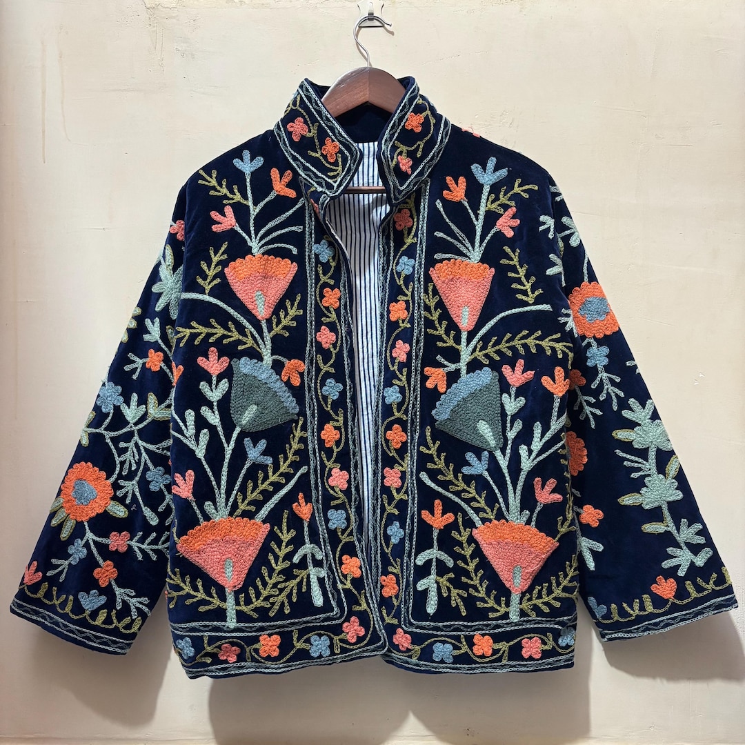Velvet Suzani Jacket, Hand Embroidered Sujani Jacket, Bohemian ...