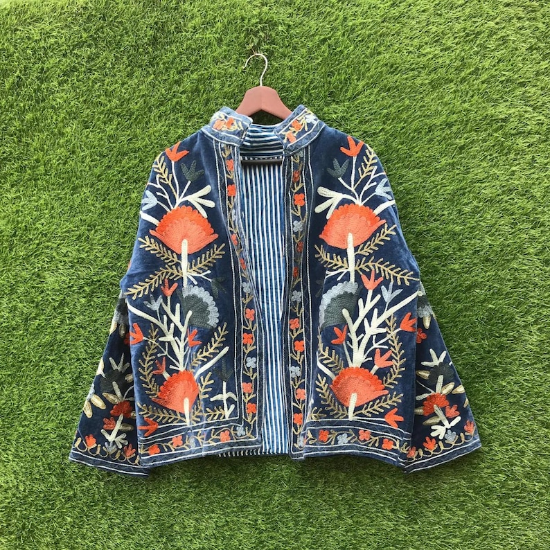 Velvet Suzani Jacket, Hand Embroidered Sujani Jacket, Bohemian ...
