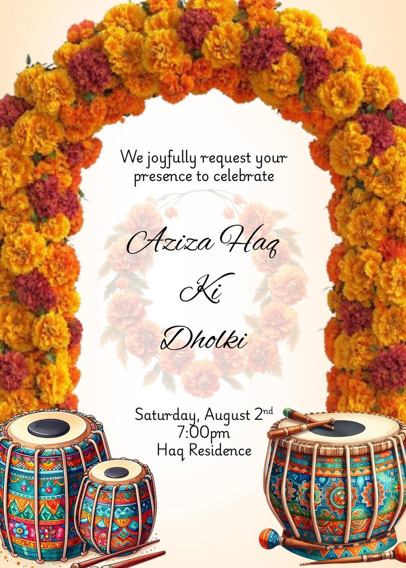 Beautiful Dhol Mehndi Digital Customizable Card | Instant Download ...