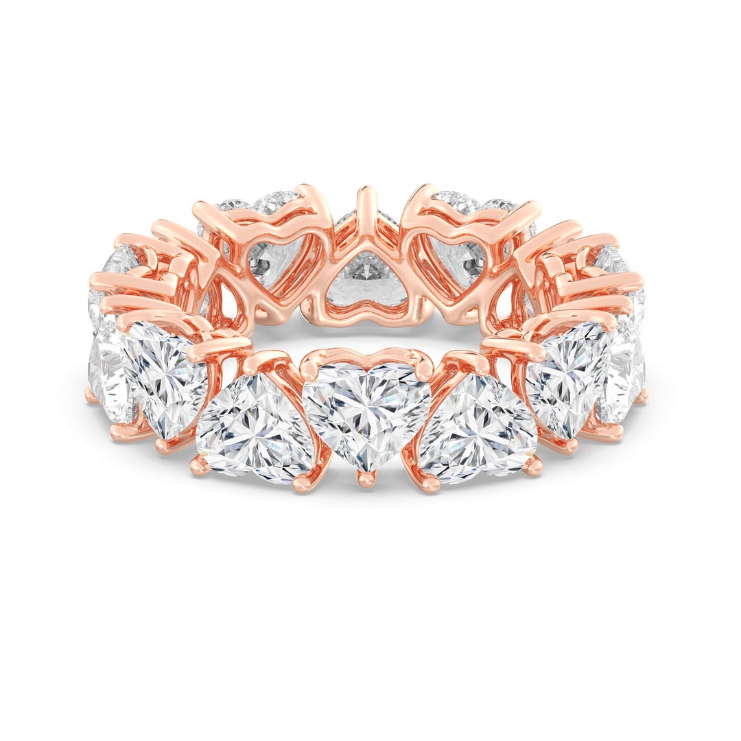 Rose Gold Heart Diamond Ring: Trillion & Baguette Cut Eternity Band - Etsy
