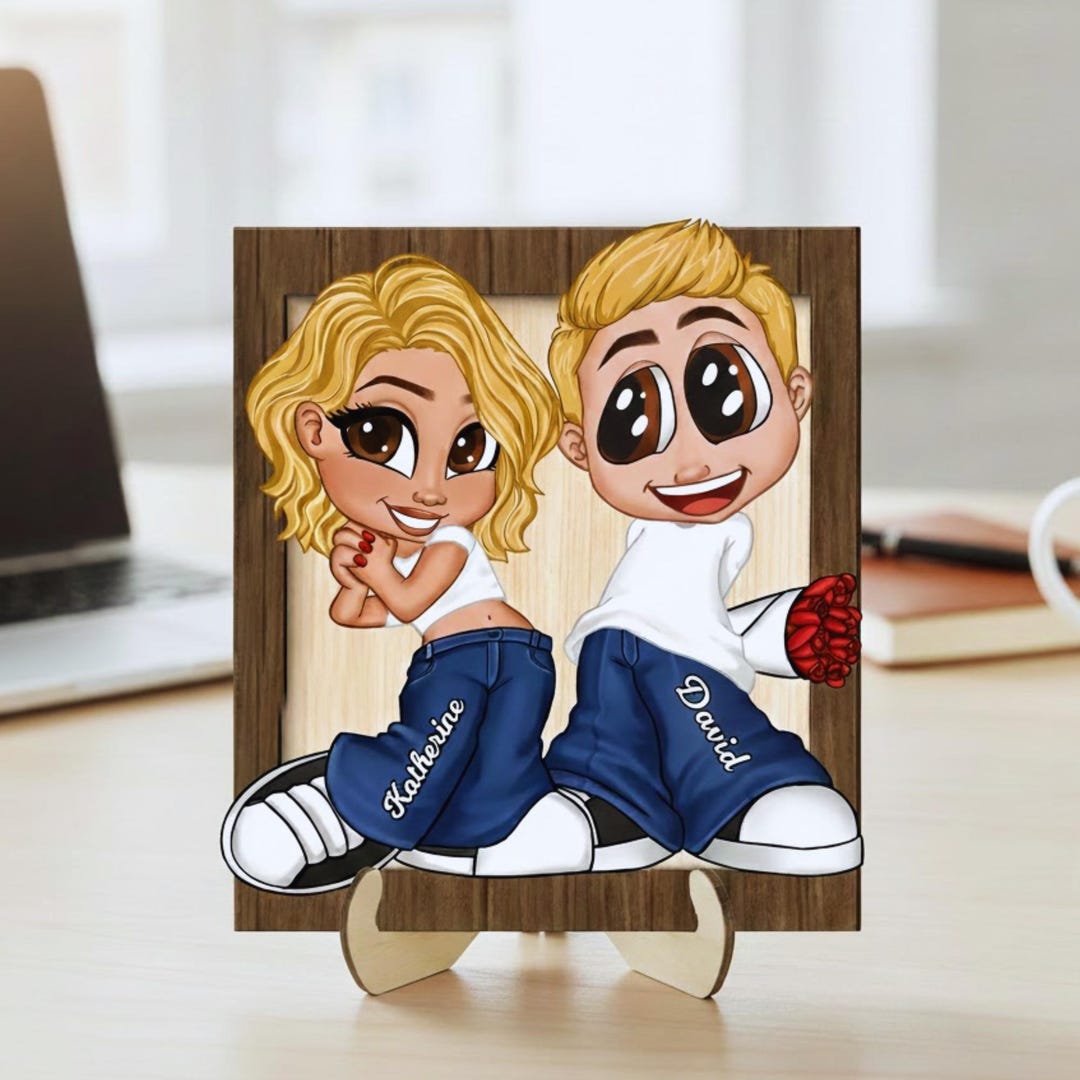 Y2K Couple Love Action Figure - Personalized 2-layer Wooden Plaque ...
