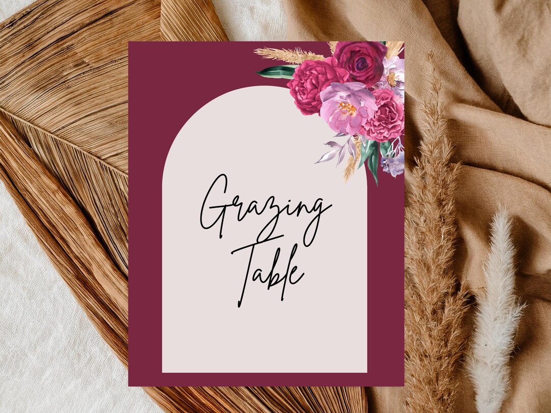 Grazing Table Template Sign in Burgundy and Floral Design (8x10) - Etsy