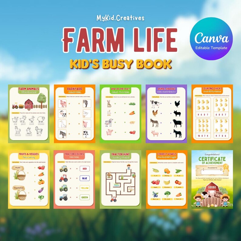 Farm Life: Printable Kid's Activity Book. Farm Animals Learning Book ...