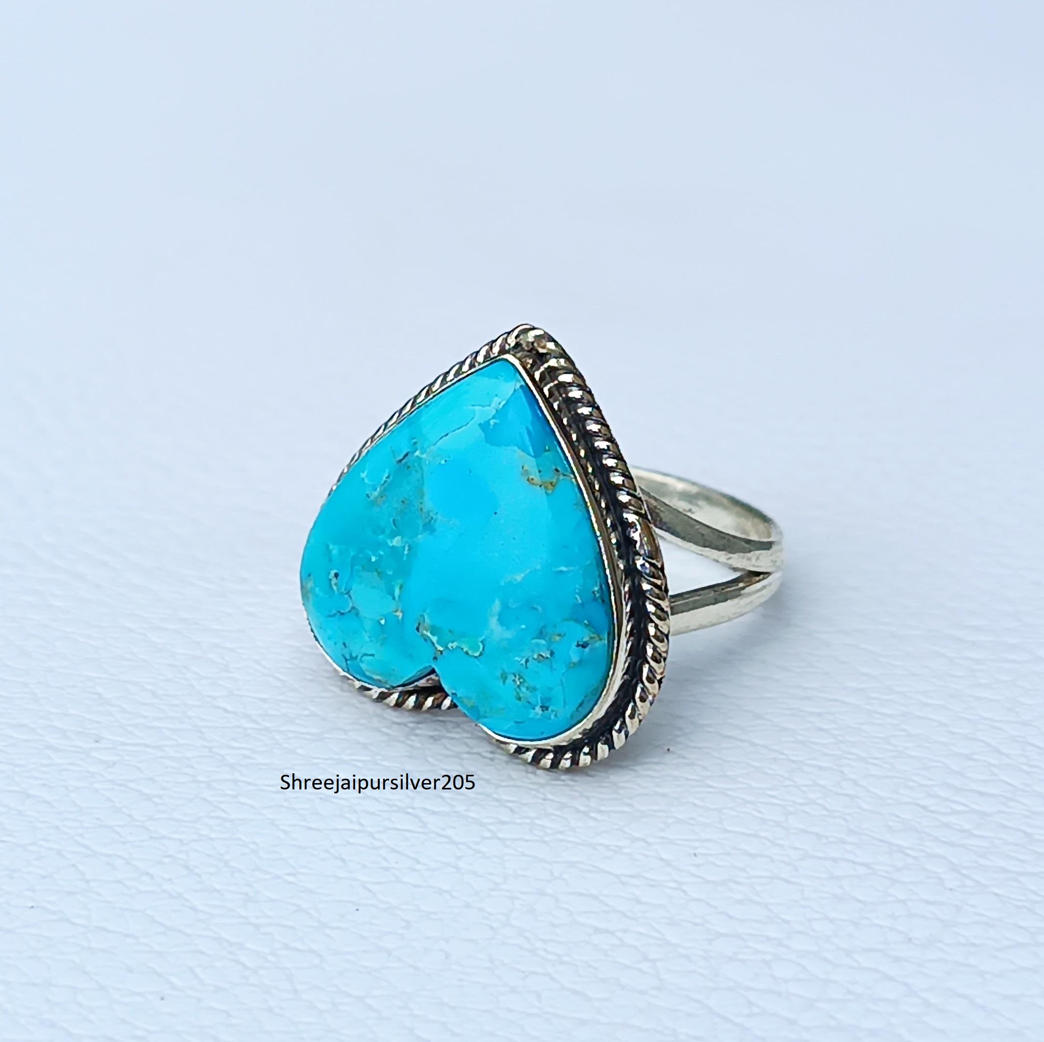 Turquoise Heart Ring: Handmade 925 Sterling Silver Boho Jewelry - Etsy