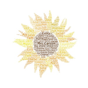 Digital SUNFLOWER Flower Word Cloud Art Wordle - Makes Great Teacher ...