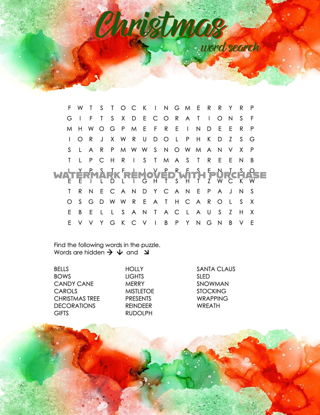 Instant Download Word Search Find NON-RELIGIOUS CHRISTMAS W/answer Key ...
