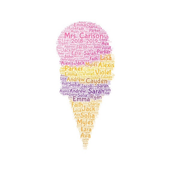 Digital ICE CREAM CONE Word Cloud Art Wordle Makes a Great | Etsy