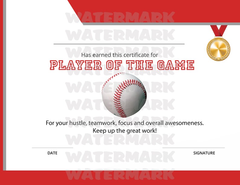 INSTANT DOWNLOAD Baseball Player of the Game Certificate - Etsy
