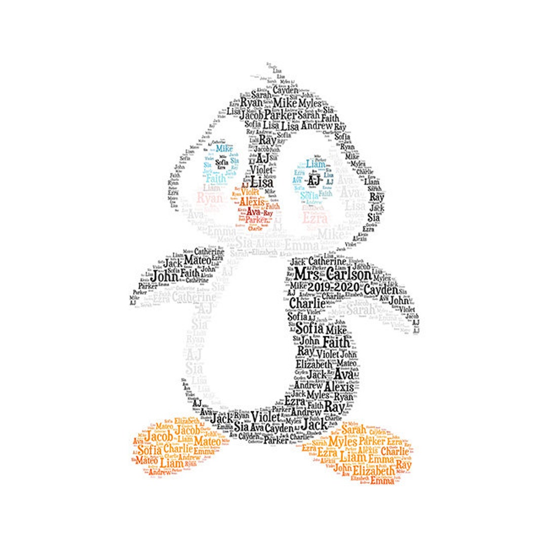 Digital PENGUIN Word Cloud Art - Great Teacher Appreciation Gift - Add ...