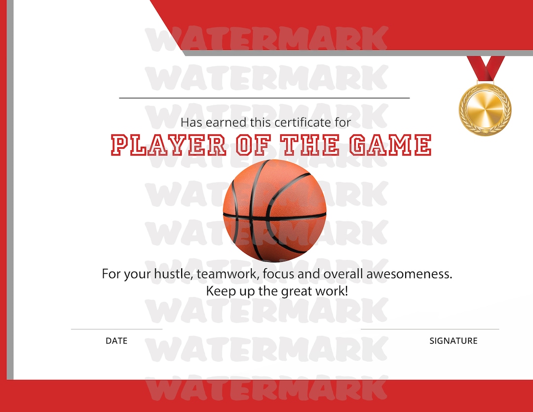 INSTANT DOWNLOAD - Basketball Player of the Game Certificate - Great ...