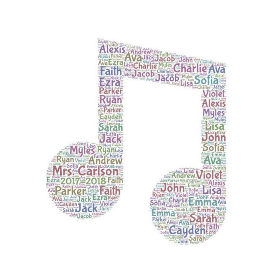 Digital Word Cloud Art Music Note Makes Great Gift Add Names of Kids ...