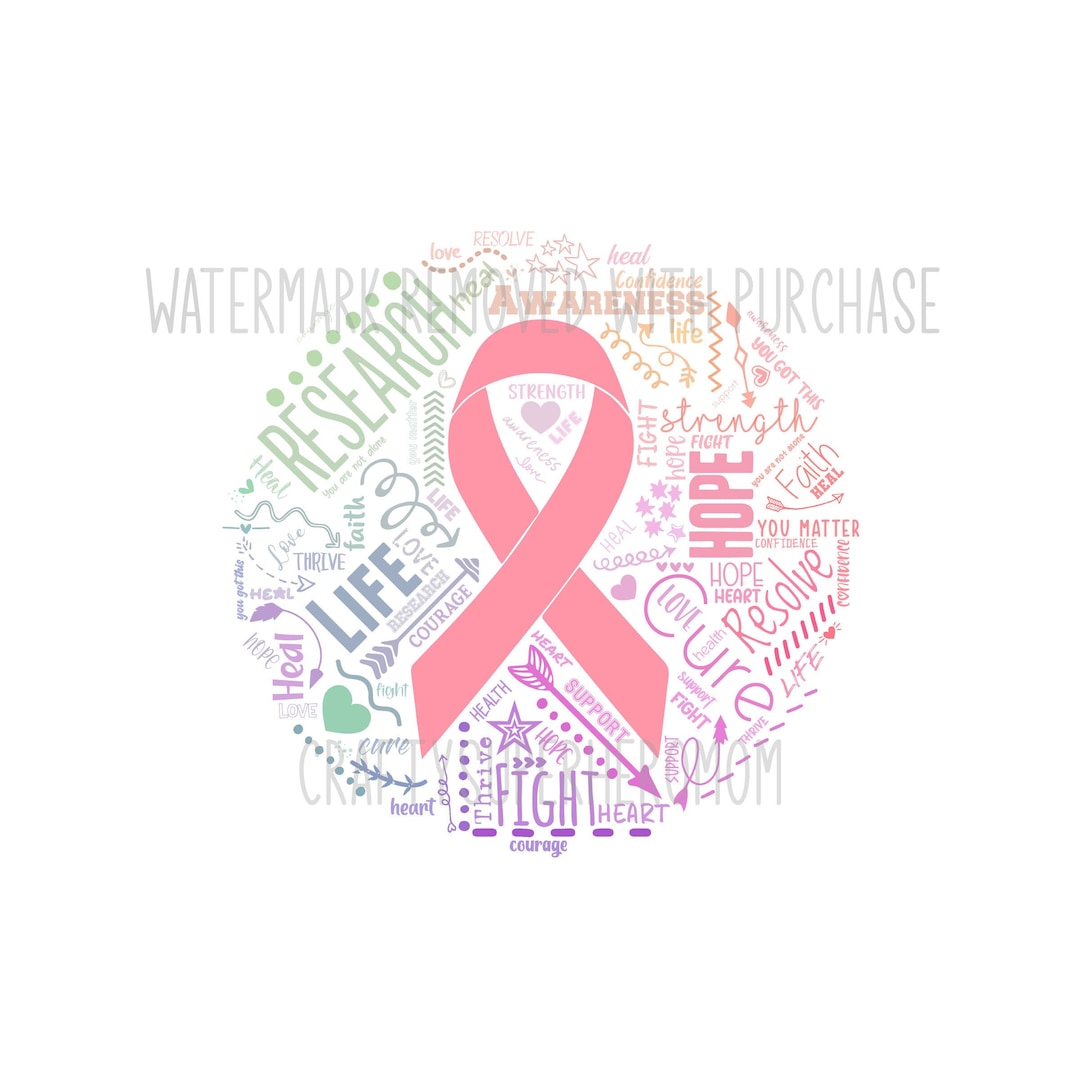 INSTANT Digital Download - Breast CANCER AWARENESS Pink Ribbon Word ...