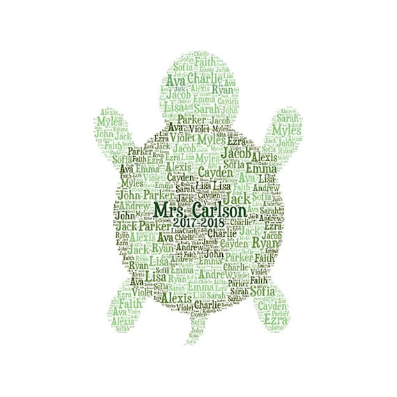 Digital TURTLE Word Cloud Art Wordle Makes Great Teacher | Etsy
