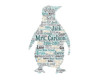 Digital PENGUIN Word Cloud Art Great Teacher Appreciation | Etsy