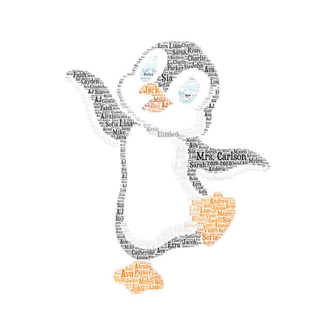 Digital PENGUIN Word Cloud Art - Great Teacher Appreciation Gift - Add ...