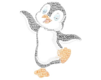 Digital PENGUIN Word Cloud Art Great Teacher Appreciation | Etsy
