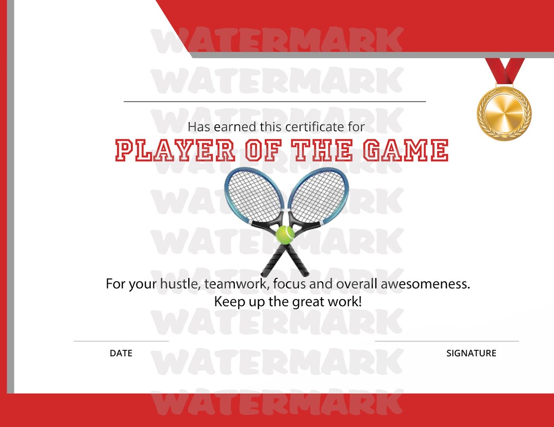 INSTANT DOWNLOAD Tennis Player of the Game Certificate Great Tool for ...