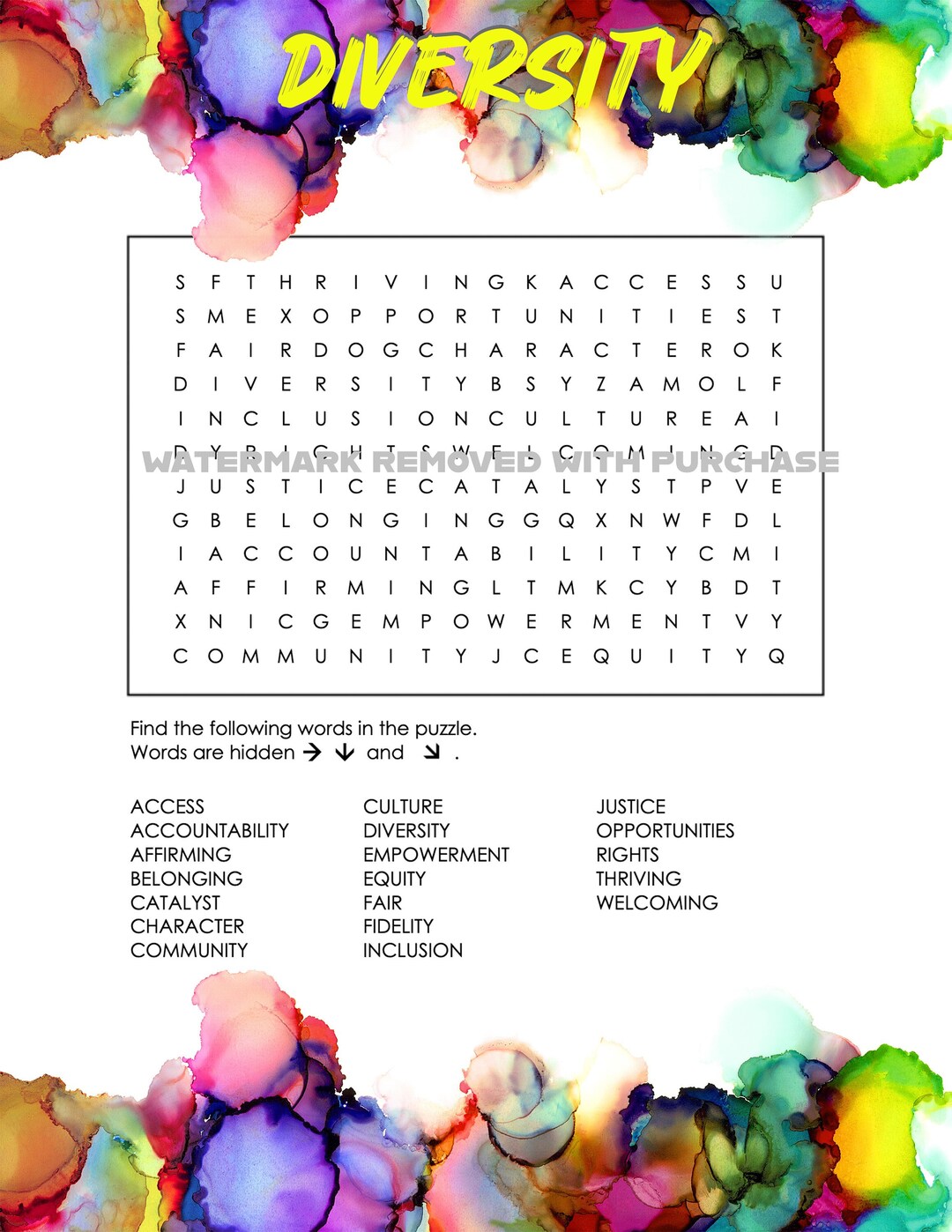 Instant Download Word Search Find DIVERSITY Equity DEI W/answer Key Jpg ...