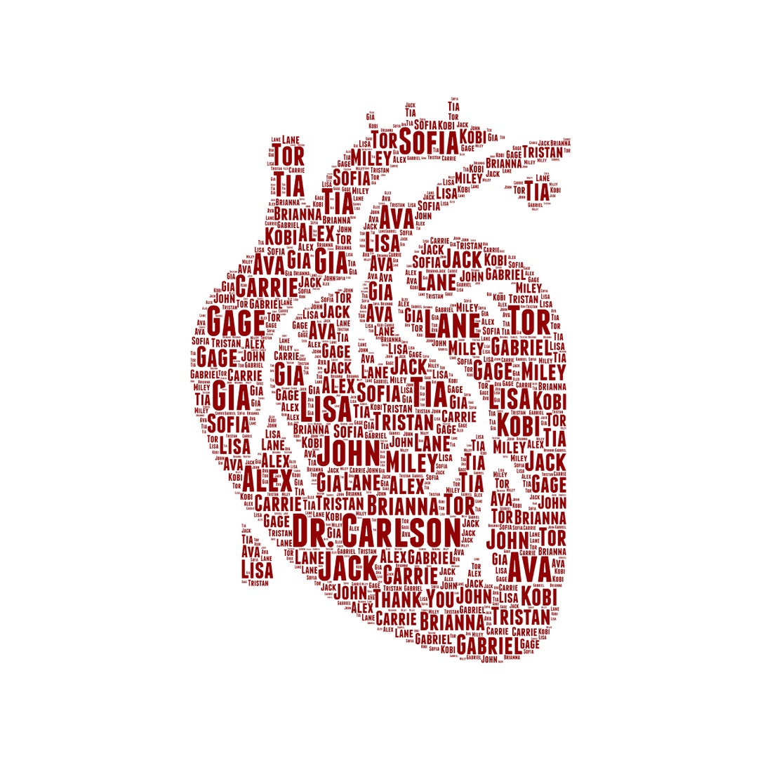 Digital Word Cloud Art Anatomically Correct HEART Great Doctor Surgeon ...