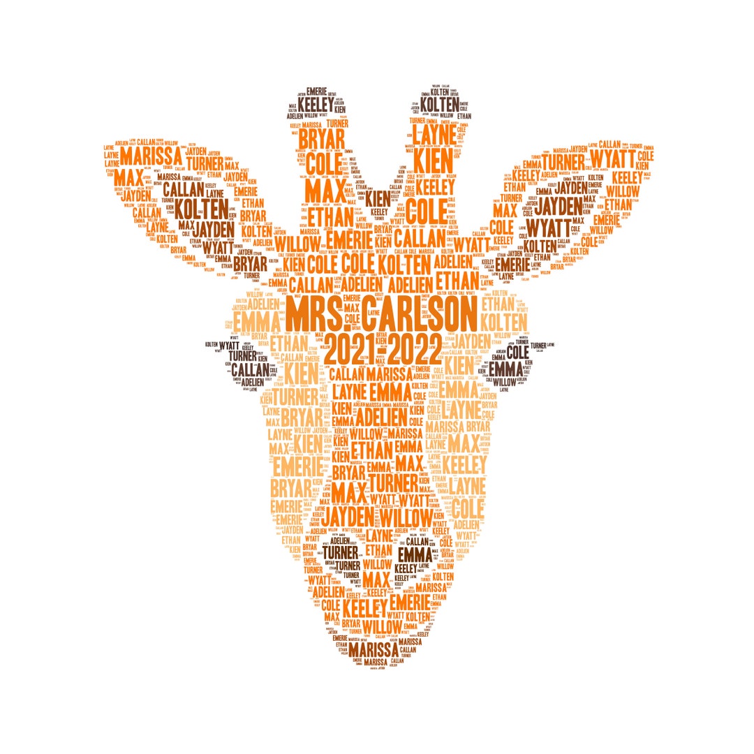 Digital GIRAFFE Word Cloud Art Wordle - Makes Great Teacher ...