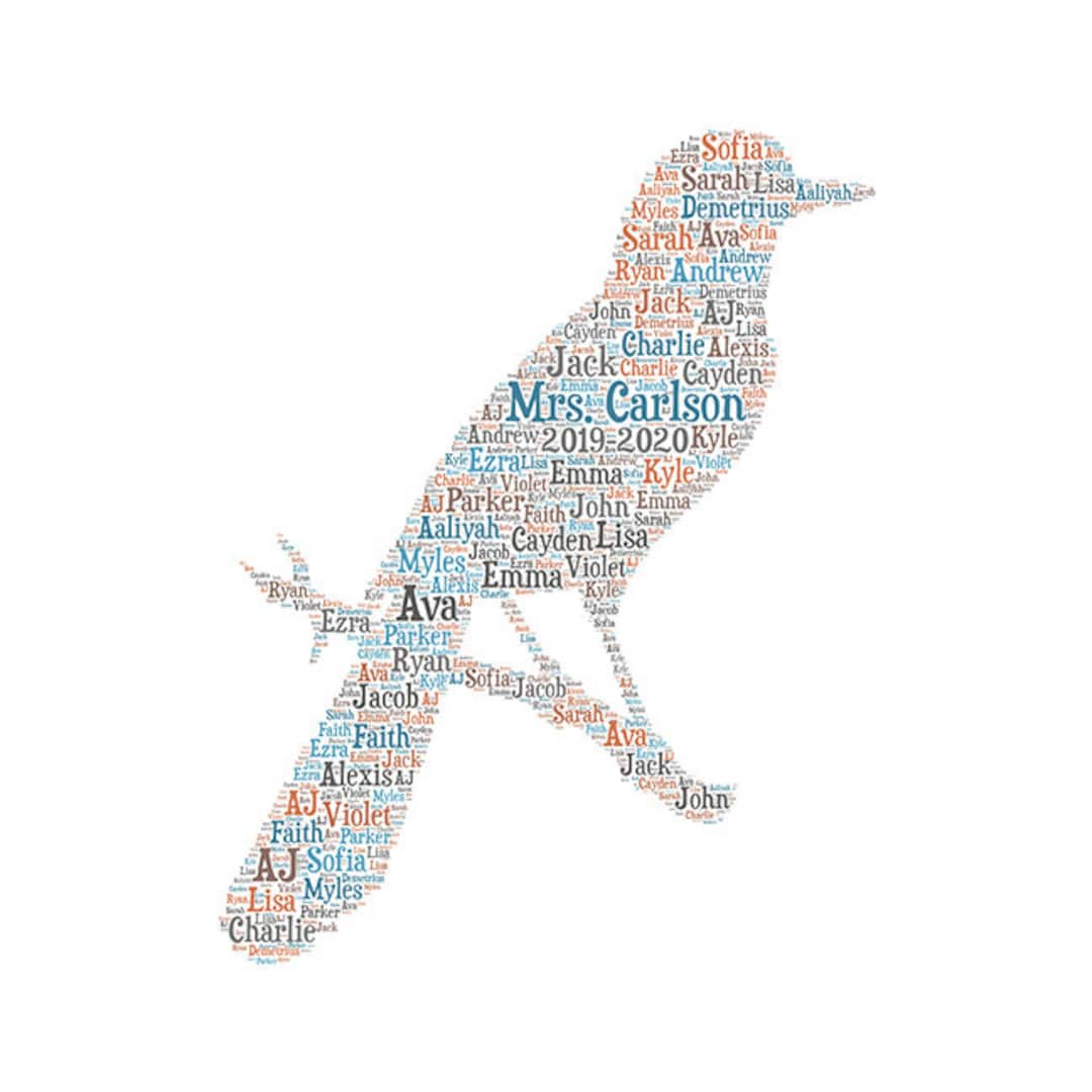 Digital BIRD on Branch Word Cloud Art Wordle Makes a Great Teacher ...