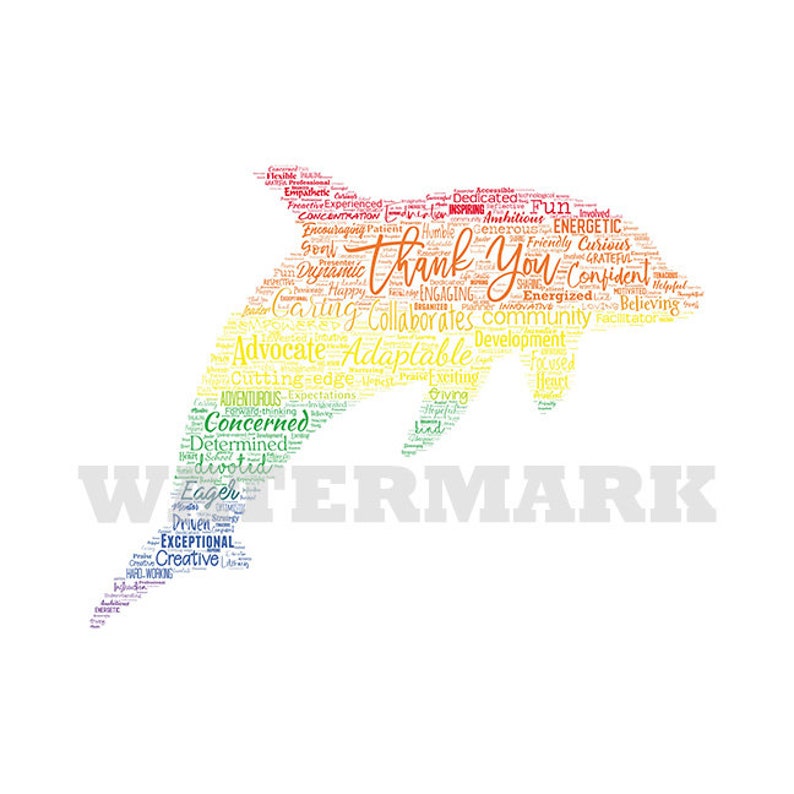 INSTANT Digital Download - TEACHER DOLPHIN Rainbow - Thank You Word ...
