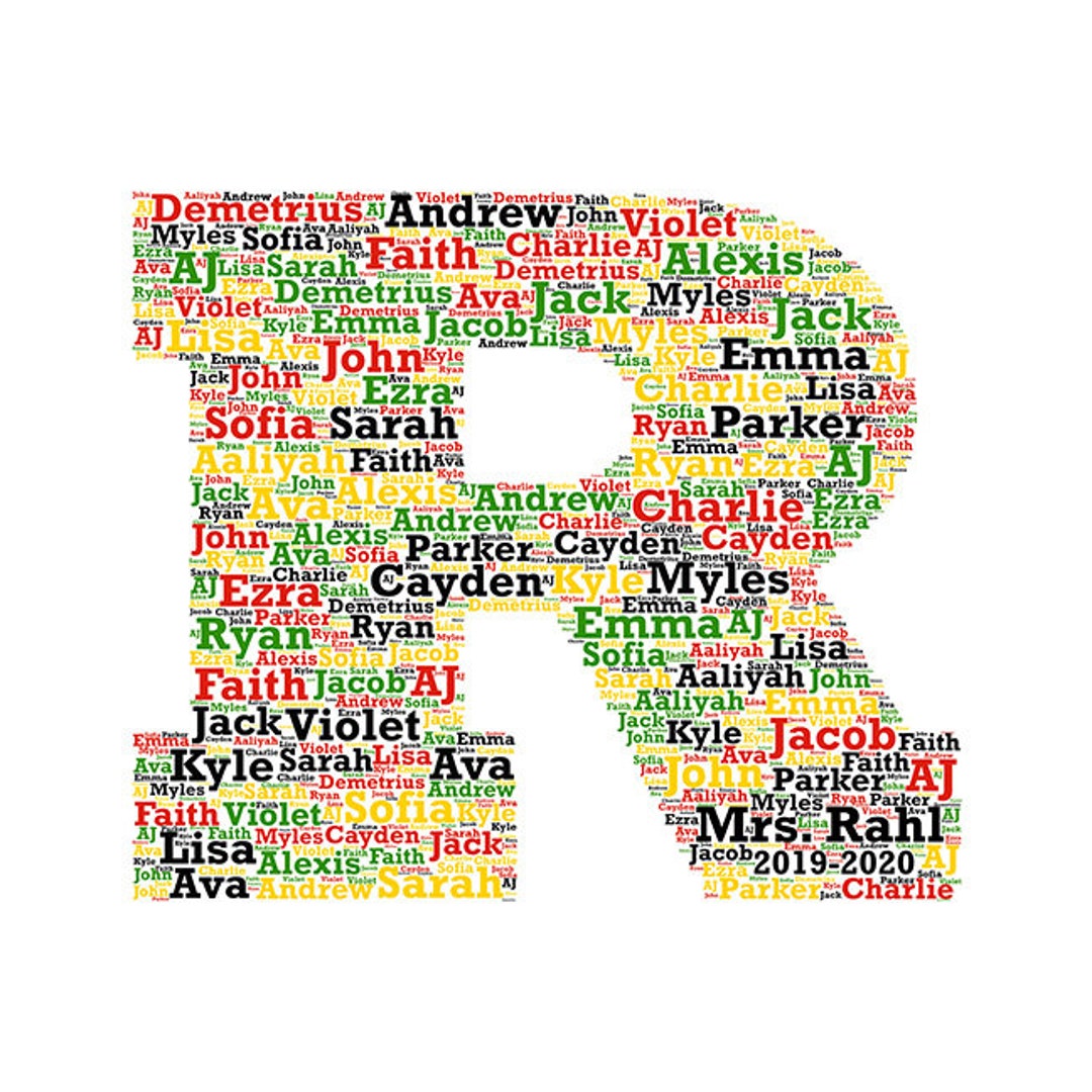 Digital Word Cloud - Block Monogram Letter R - Makes a Great Gift - Add ...