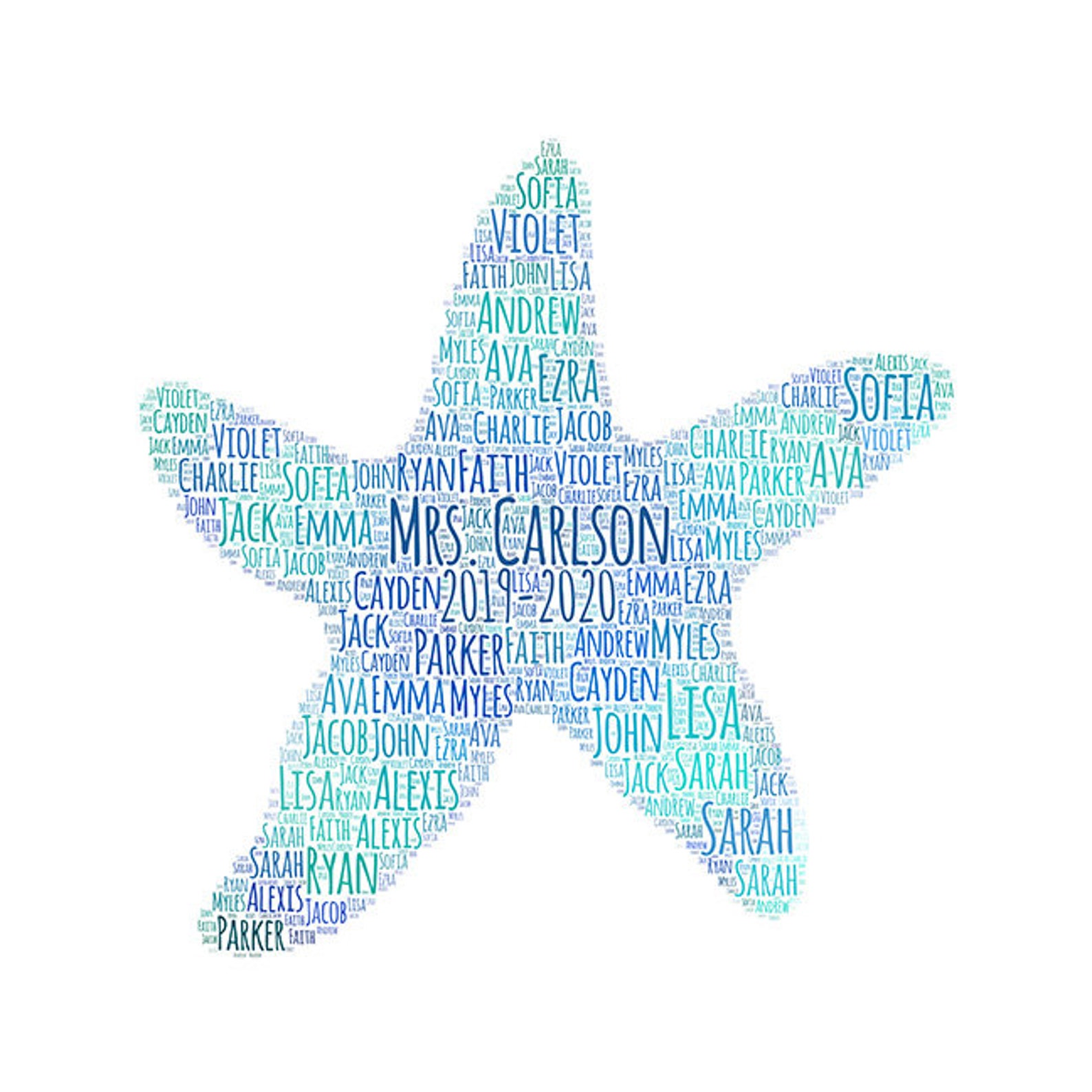 Digital STARFISH Word Cloud Art Wordle - Makes Great Teacher ...