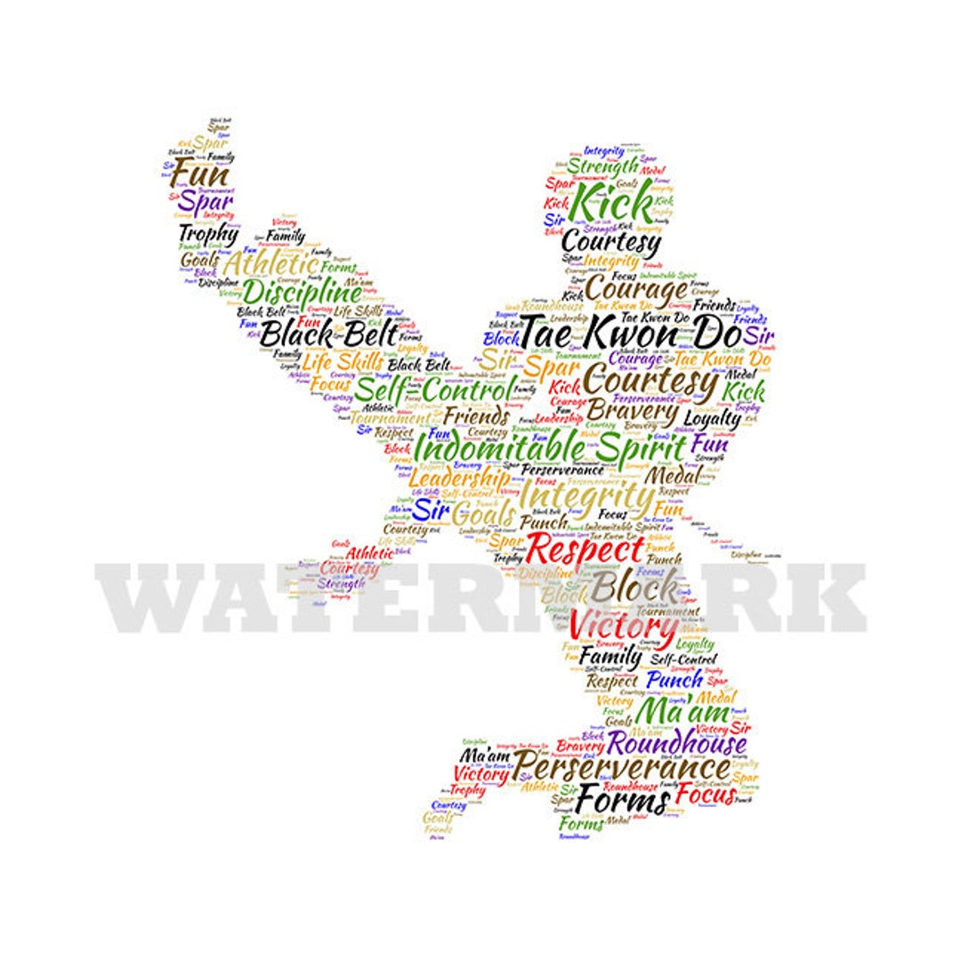 INSTANT Digital Download - TAEKWONDO - Male Jump Kick Word Cloud Wordle ...