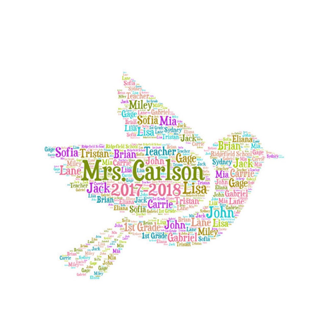 Digital Flying Bird Word Cloud Art Makes a Great Teacher Appreciation ...