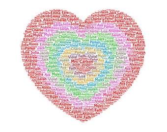 Digital Heart Multi Color Word Cloud Art Wordle Makes a | Etsy