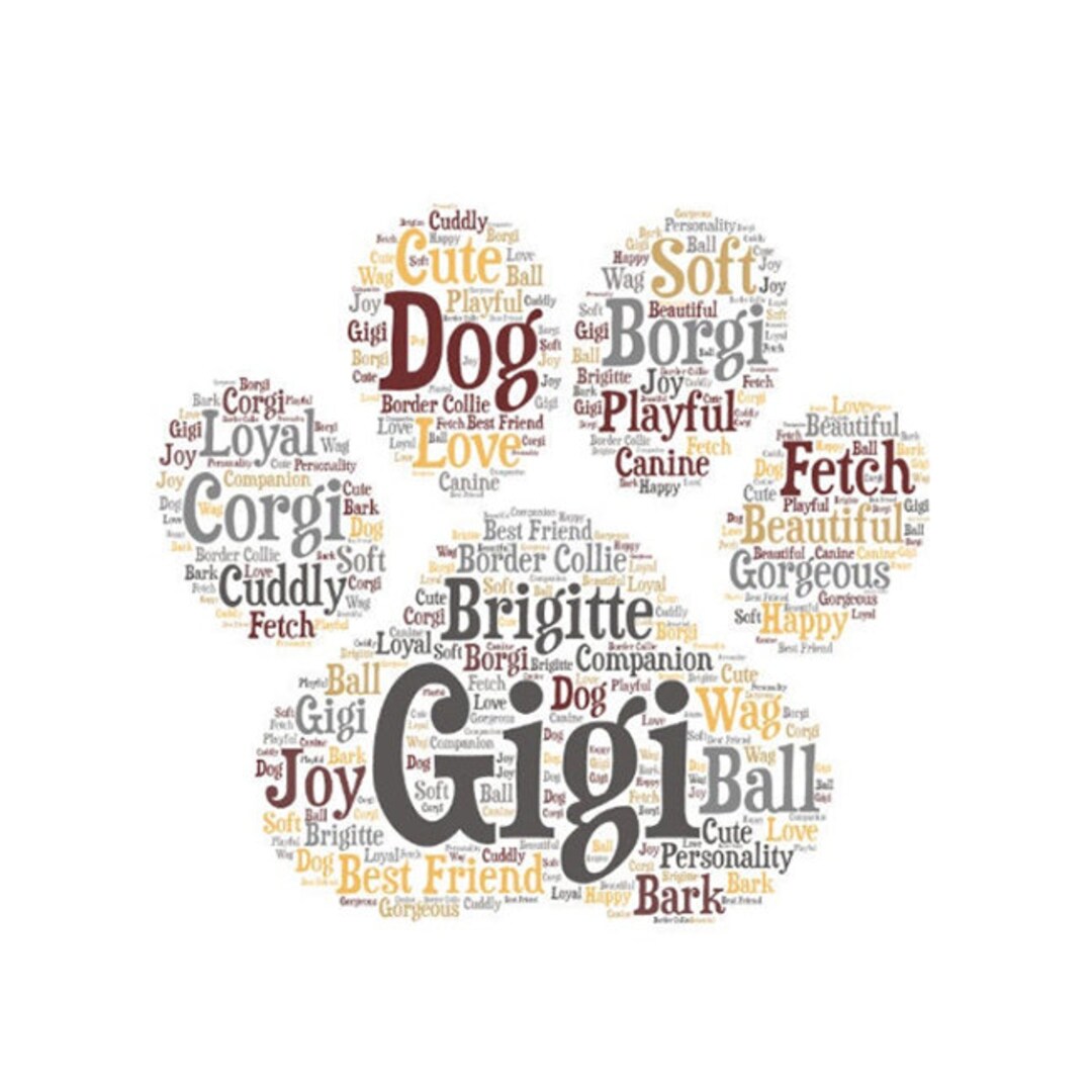 Digital Dog Paw - Word Cloud Art - Makes a Great Gift - Add Names ...
