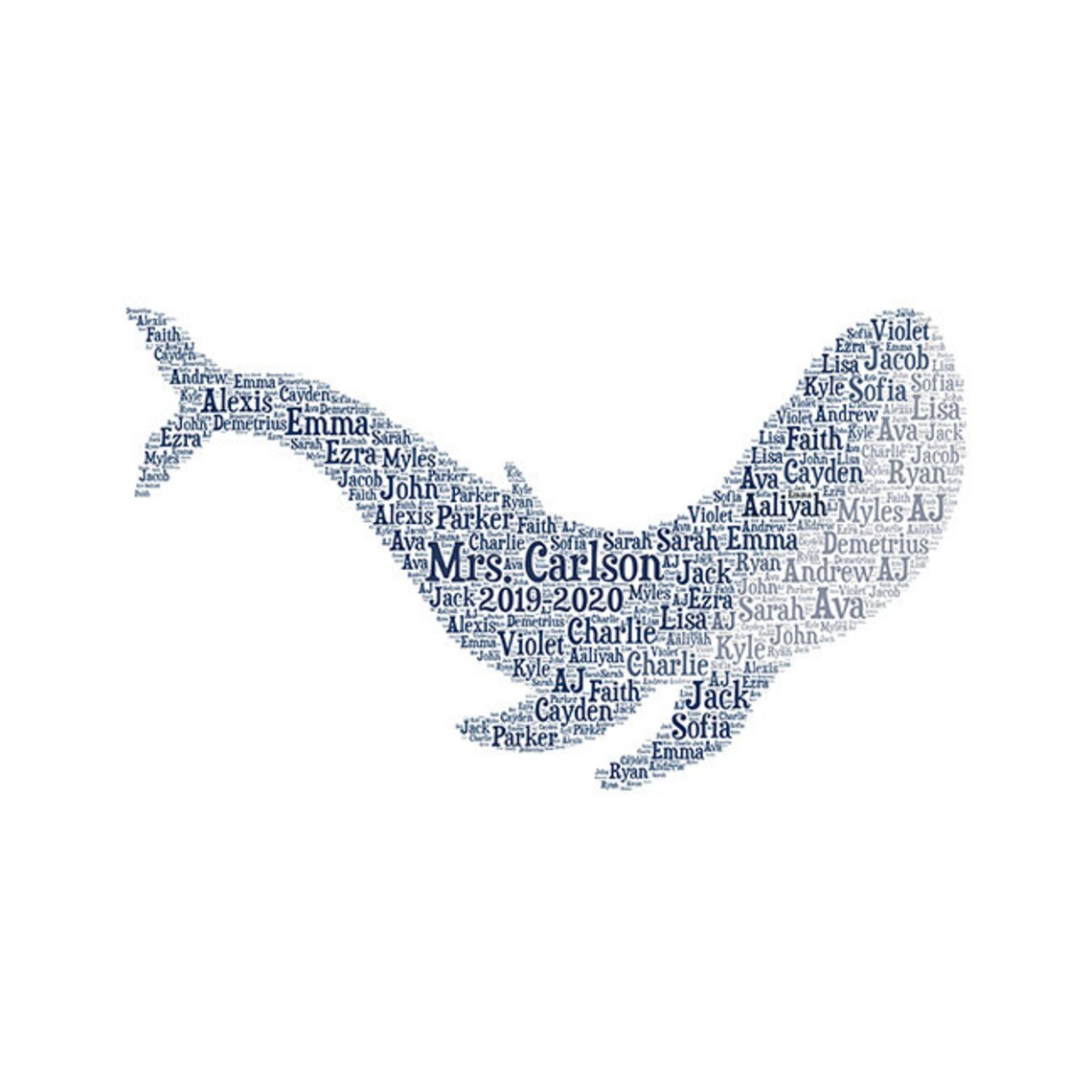 Digital WHALE - Word Cloud Art - Wordle - Makes a Great Gift - Add ...