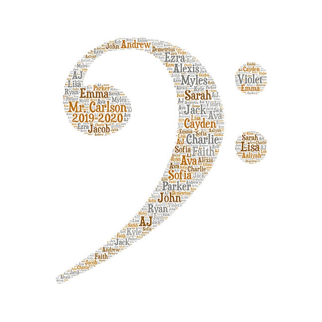 Digital Word Cloud Art Music Note BASS CLEF Makes Great Gift Add Names ...