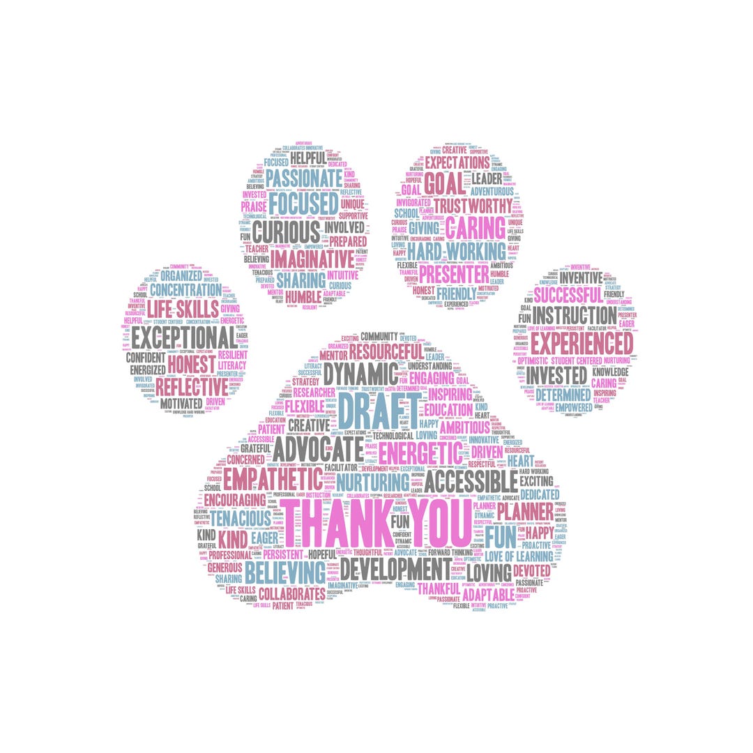 Digital Big Cat Paw Print Word Cloud Classroom Teacher Appreciation ...