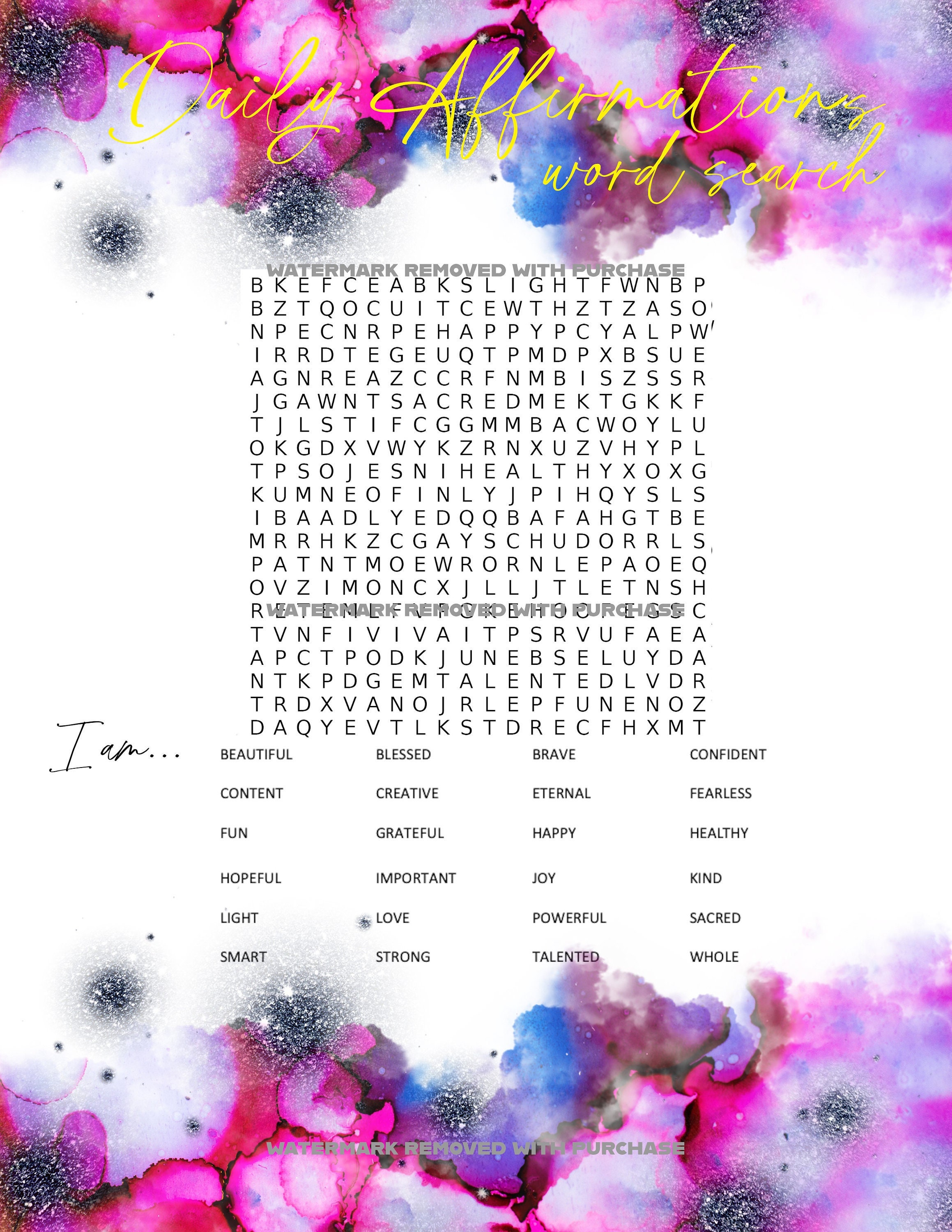 Daily Affirmations Instant Download WORD SEARCH Find W/ - Etsy