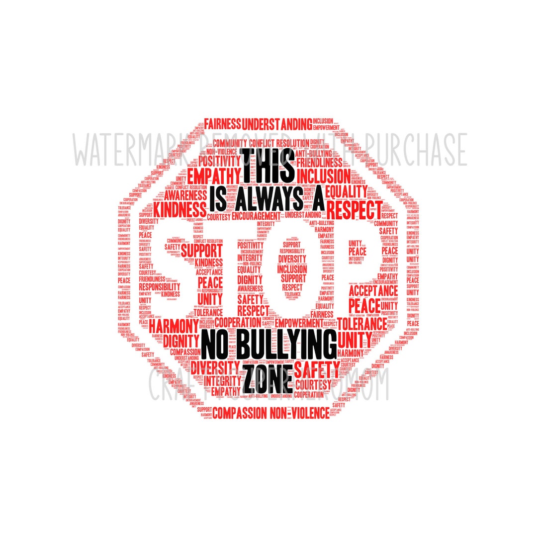 INSTANT Digital Download - NO BULLYING Zone Sign Graphic Image Svg Pdf ...