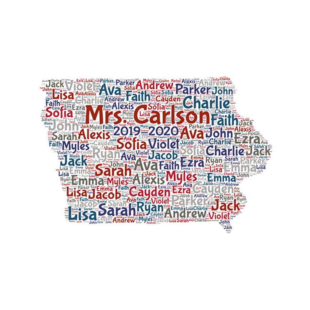 Iowa US STATE Digital Word Cloud Art Print Makes Great Gift Add Names ...
