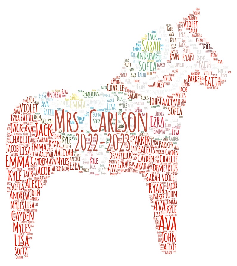 Dala Horse Word Cloud Art Wordle Scandinavian Makes a - Etsy