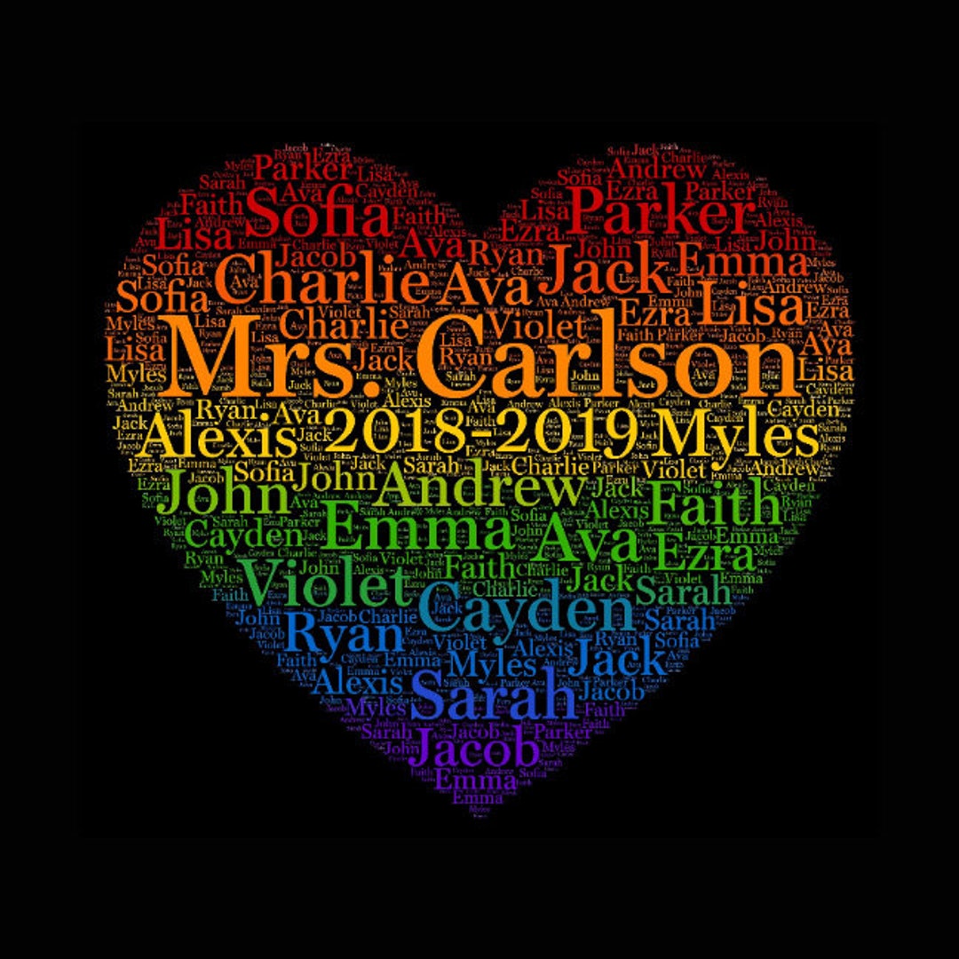 Digital Heart Rainbow Word Cloud Art Wordle - Makes a Great Teacher ...