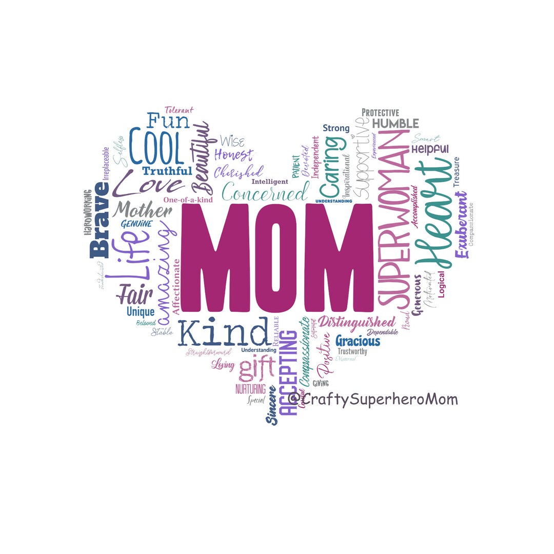 INSTANT Digital Download - MOM Mother's Day Word Cloud Heart Wordle Pdf ...