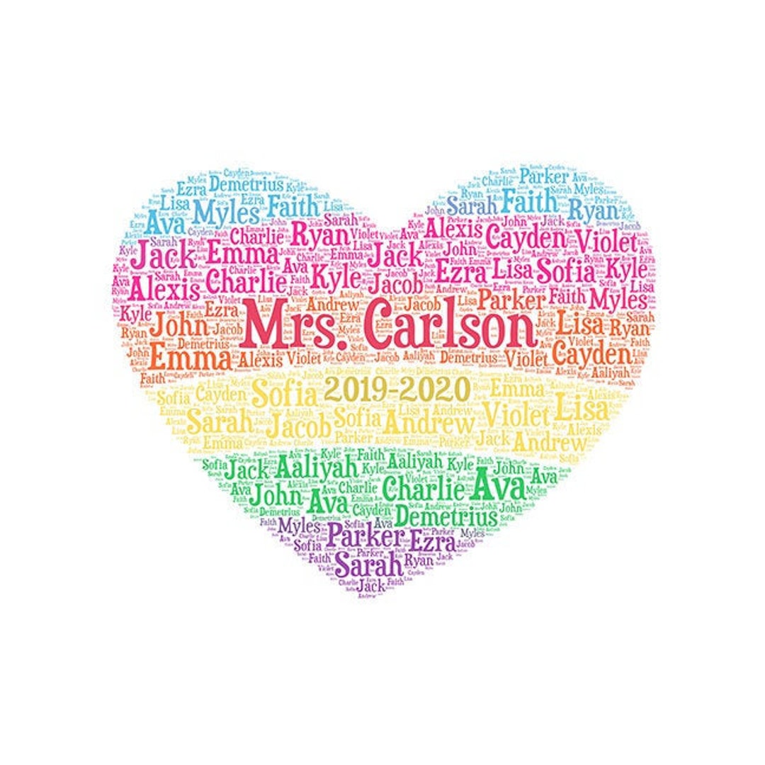 Digital Heart Rainbow Word Cloud Art Wordle - Makes a Great Teacher ...